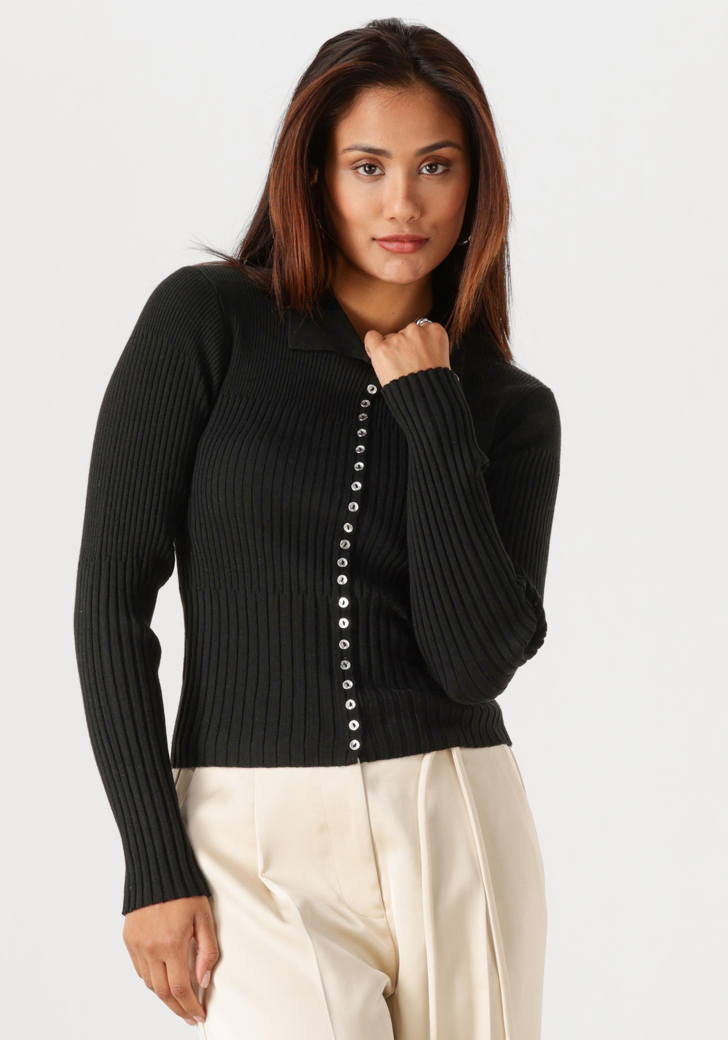 Zwarte SECOND FEMALE Trui JET KNIT CARDIGAN | Assem