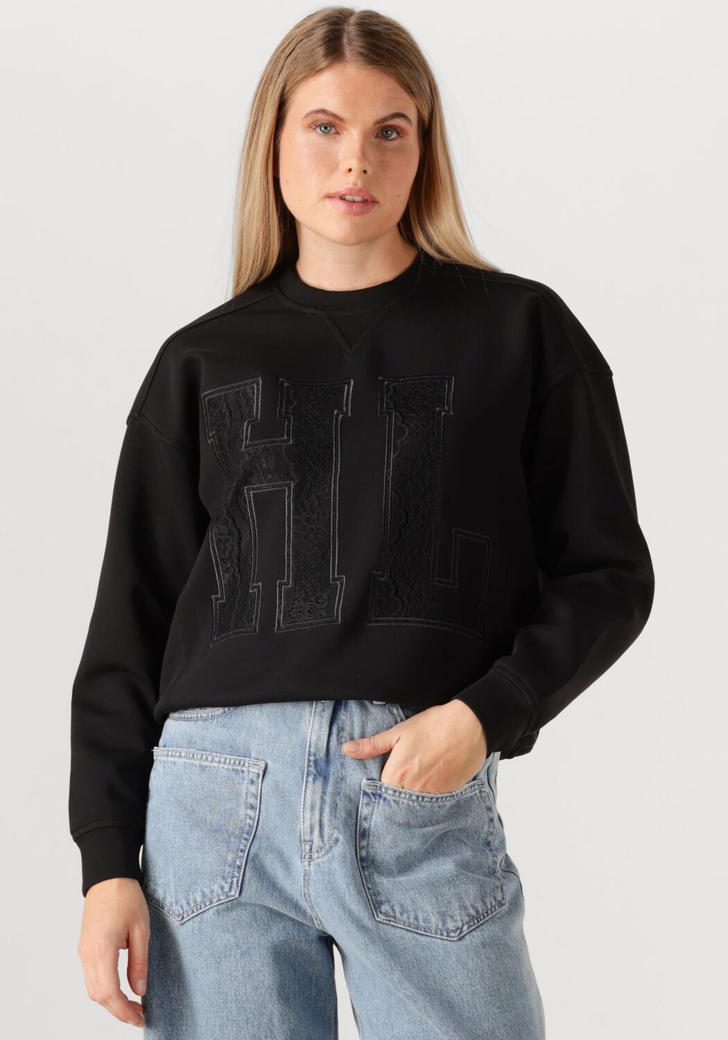 Zwarte HAUTE L'AMITIÉ Sweater LACE APPLICATION SWEAT | Assem