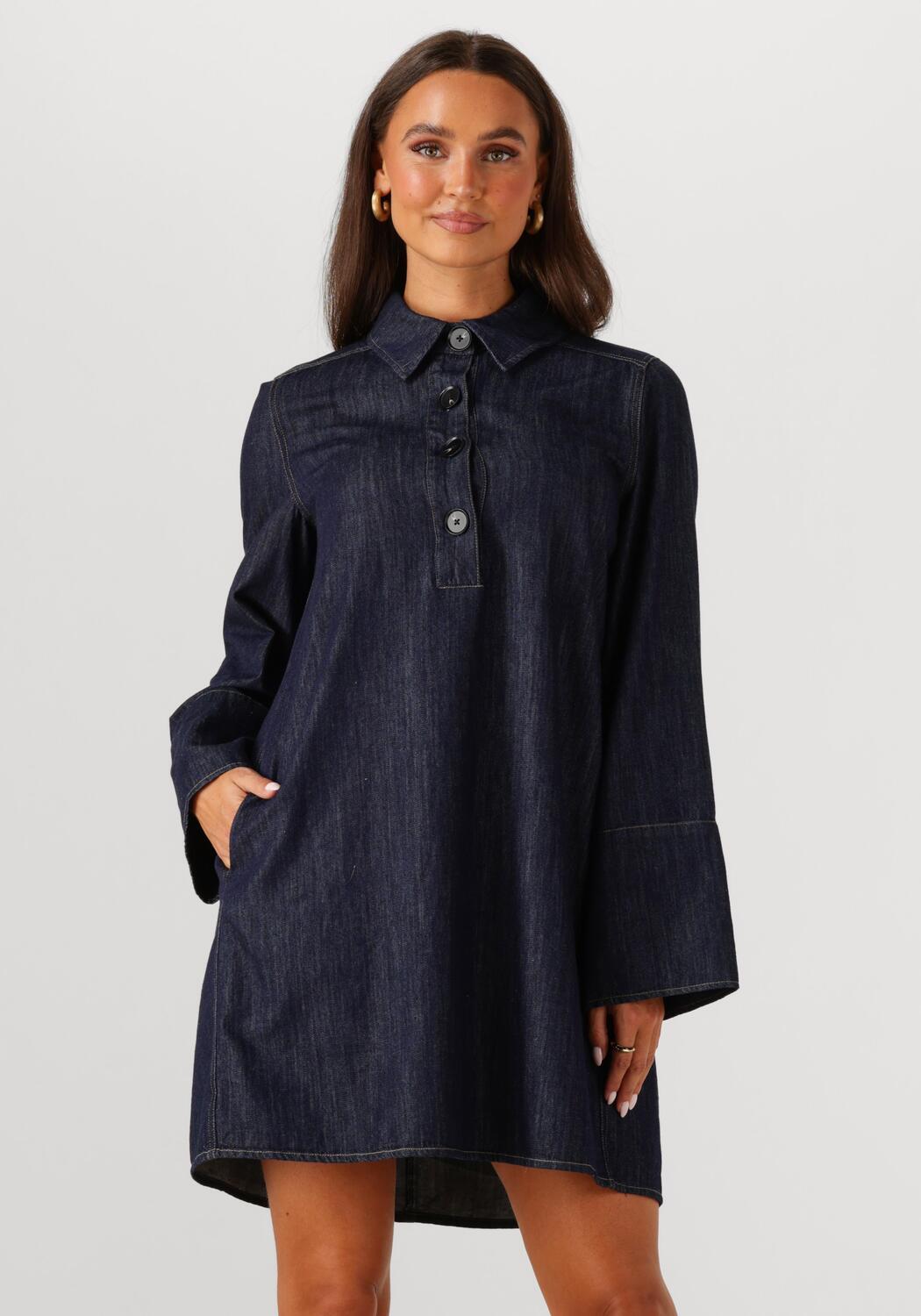 Donkerblauwe SECOND FEMALE Mini jurk DERA DENIM TUNIC DRESS | Assem