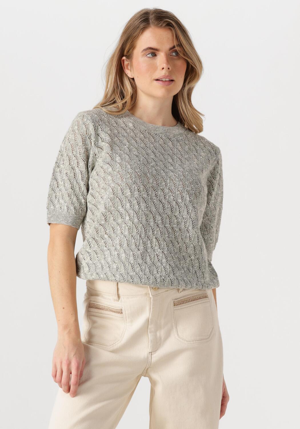 Lichtgrijze MOS MOSH T-shirt MMKARIN MARISOL SS LINEN KNIT | Assem